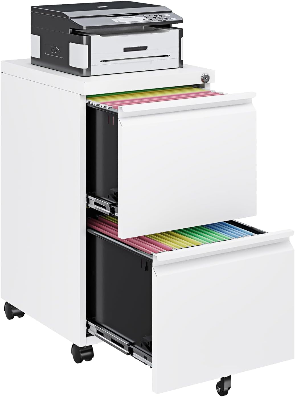 Mobile File Cabinet with Lock Steel Small Rolling 2 Drawer File Cabinet ...