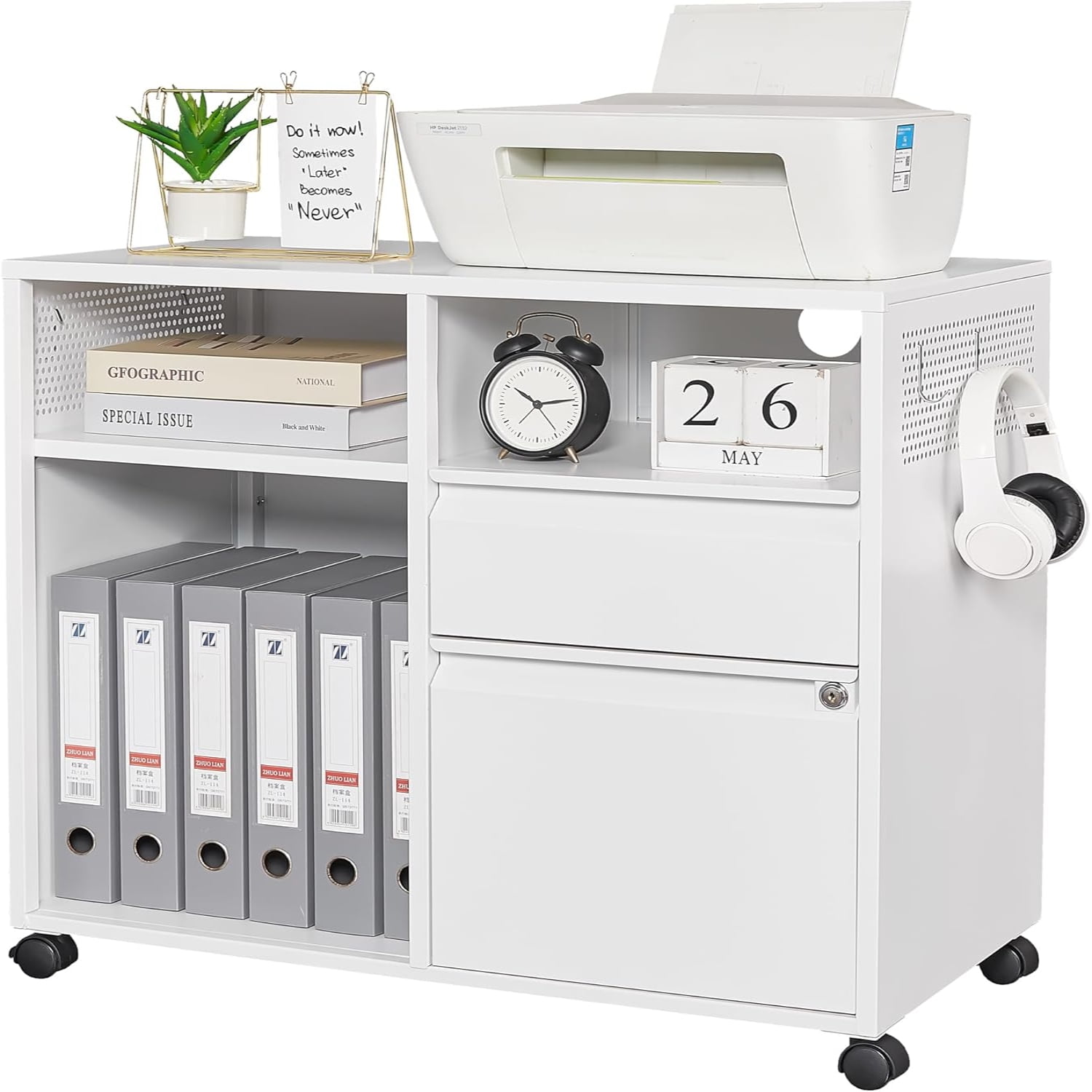 Mobile File Cabinet Metal Lateral Rolling Printer Stand Filing Cabinets
