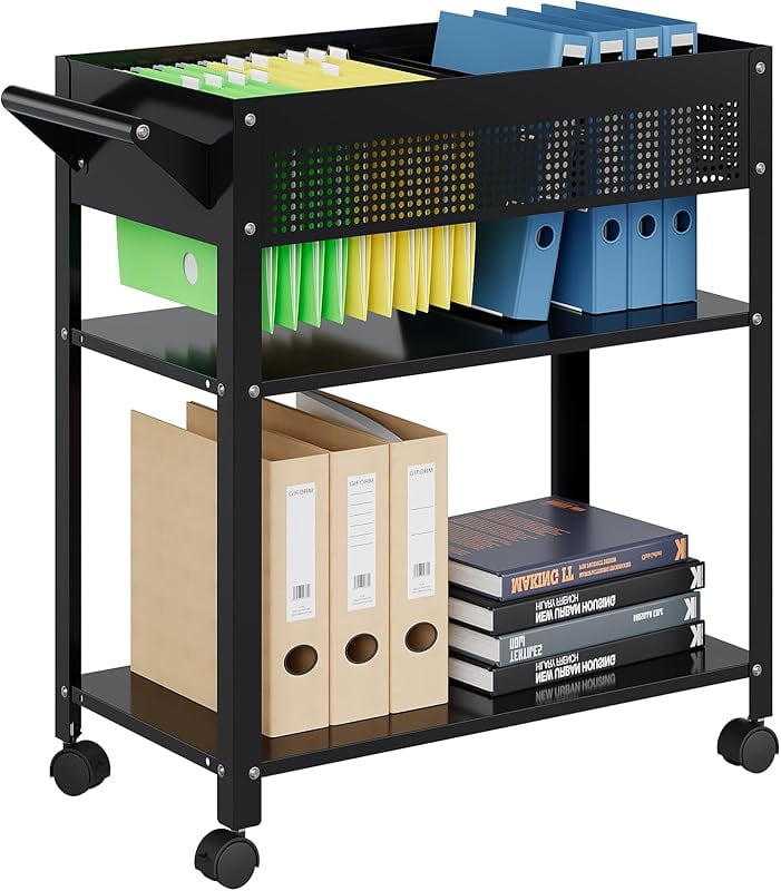 Mobile File Cabinet, Rolling File Cart File Box with Sliding Cover and ...