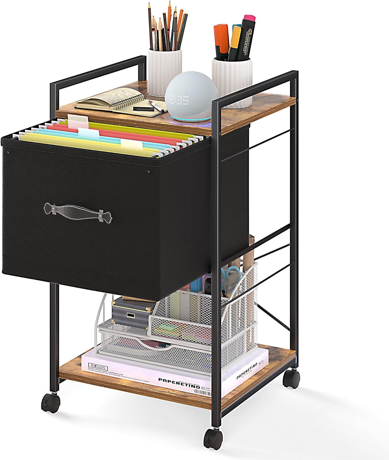 Mobile File Cabinet, Rolling Printer Shelf with Handle, Fabric Vertical ...