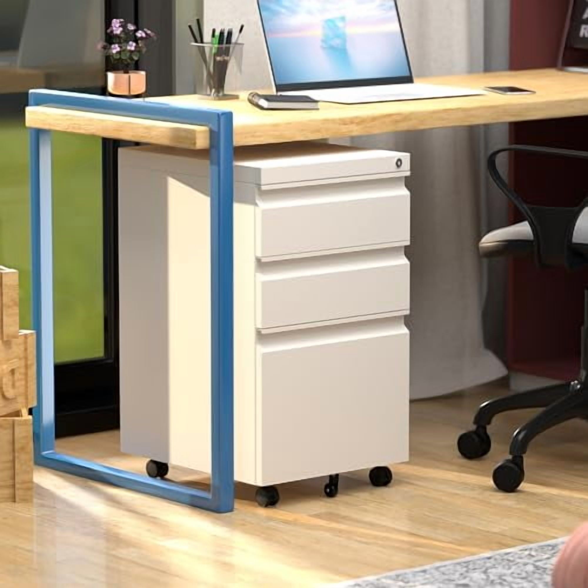 Mobile File Cabinet Under Desk, 3 Drawers Metal File Cabinet with ...
