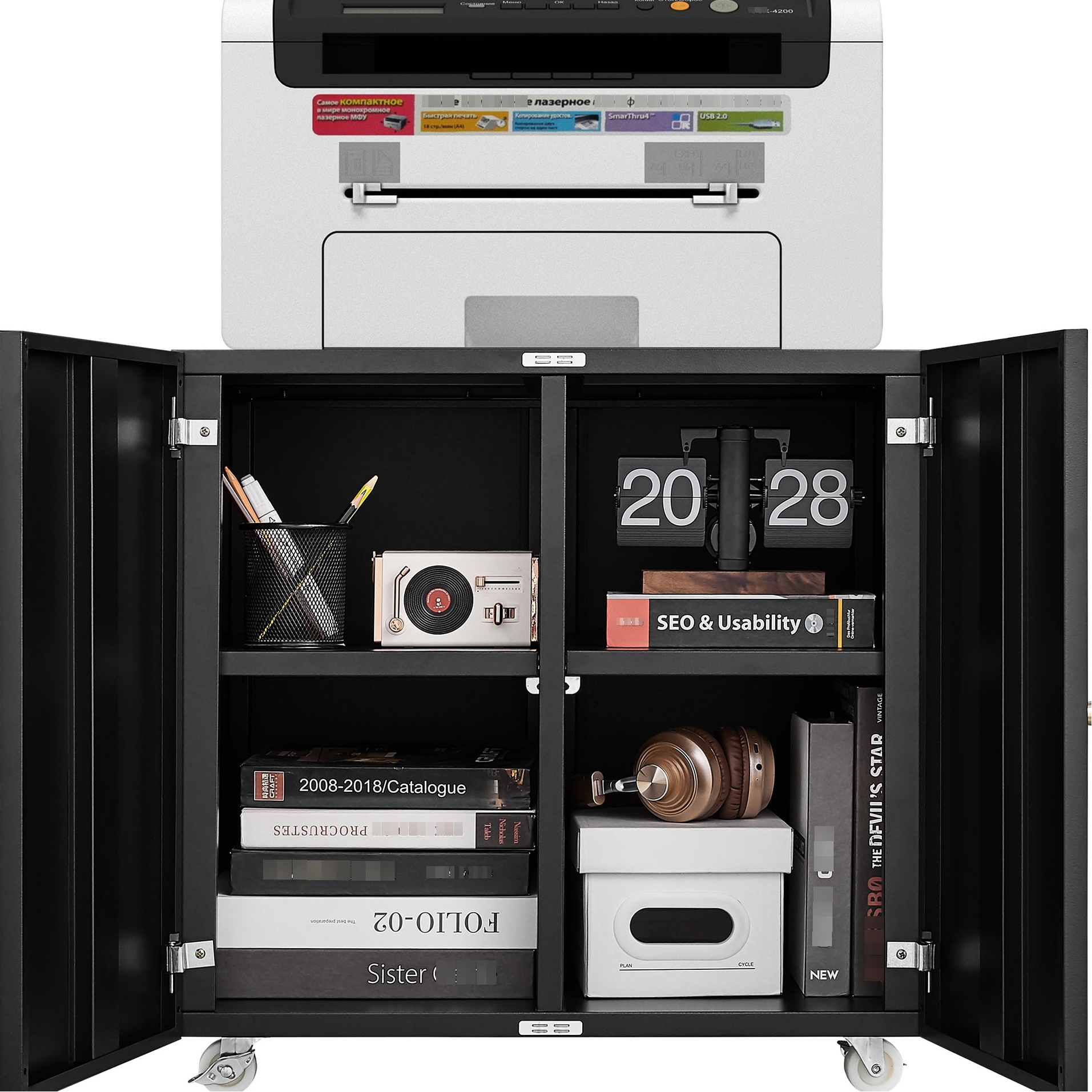 Mobile File Cabinet With Construction - Rustic Brown Printer Stand ...