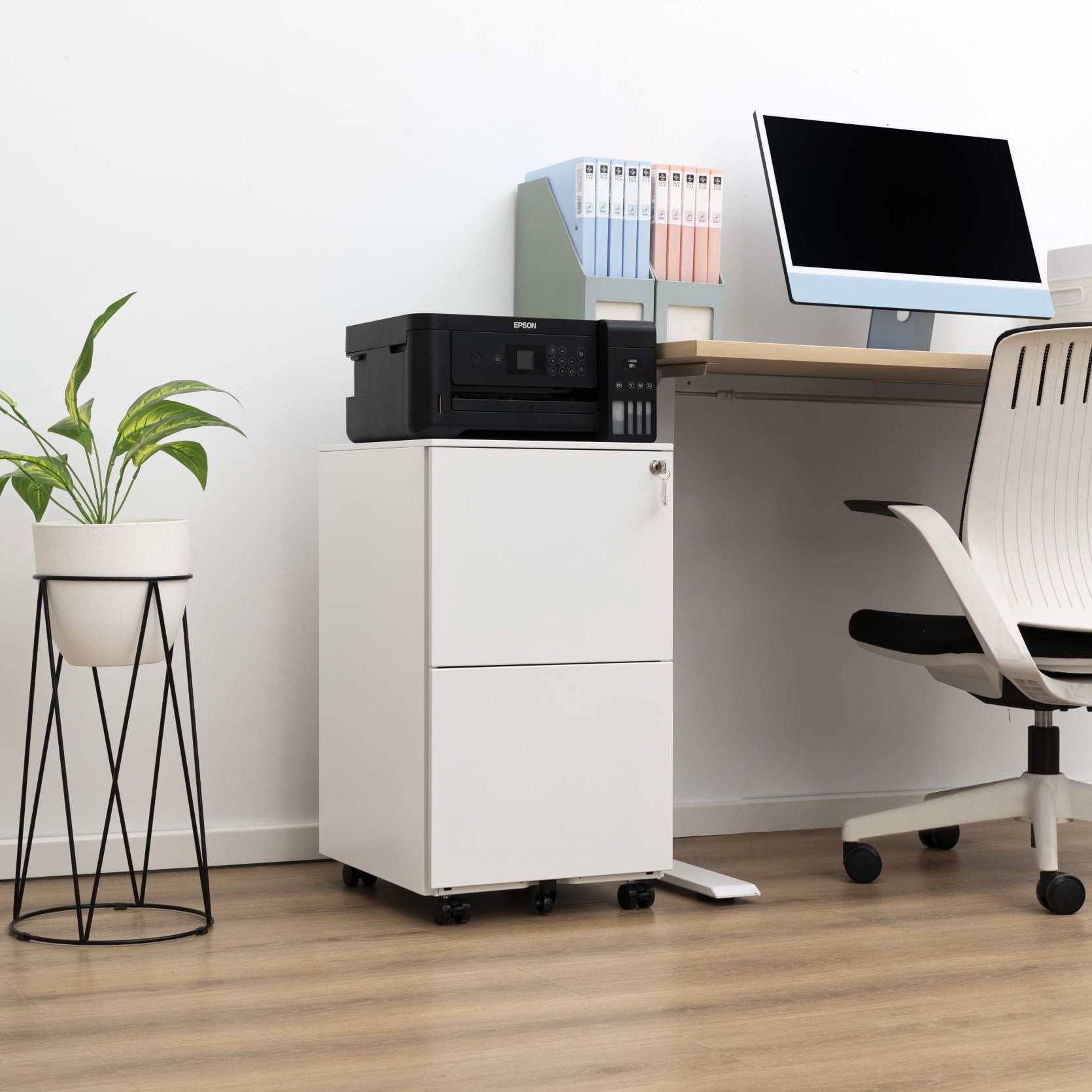 Mobile File Cabinet with Lock, 2-Drawer Metal Cabinet with Five Casters ...