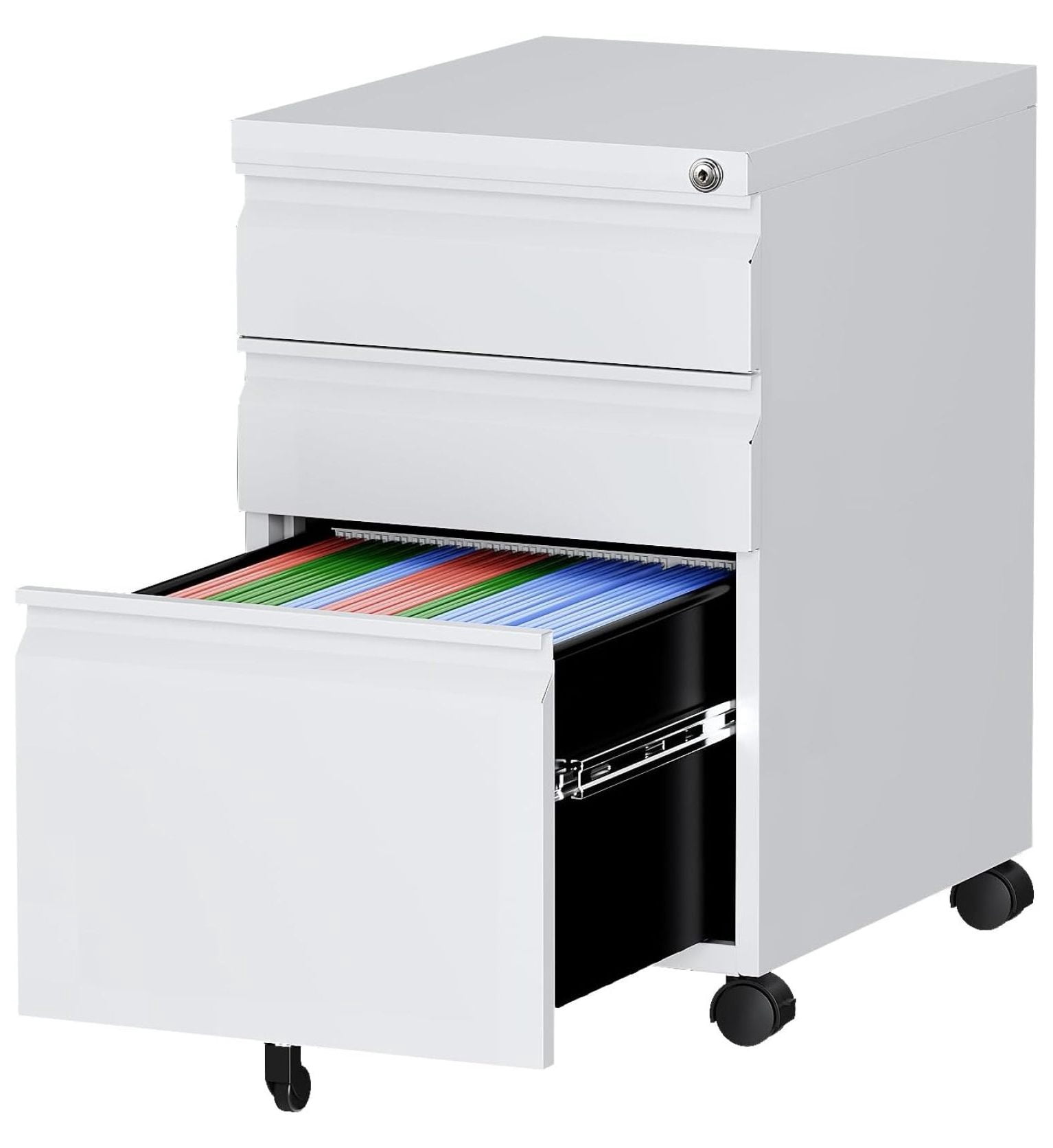 Mobile File Cabinet with Lock,Under Desk Rolling 3 Drawer Filing ...