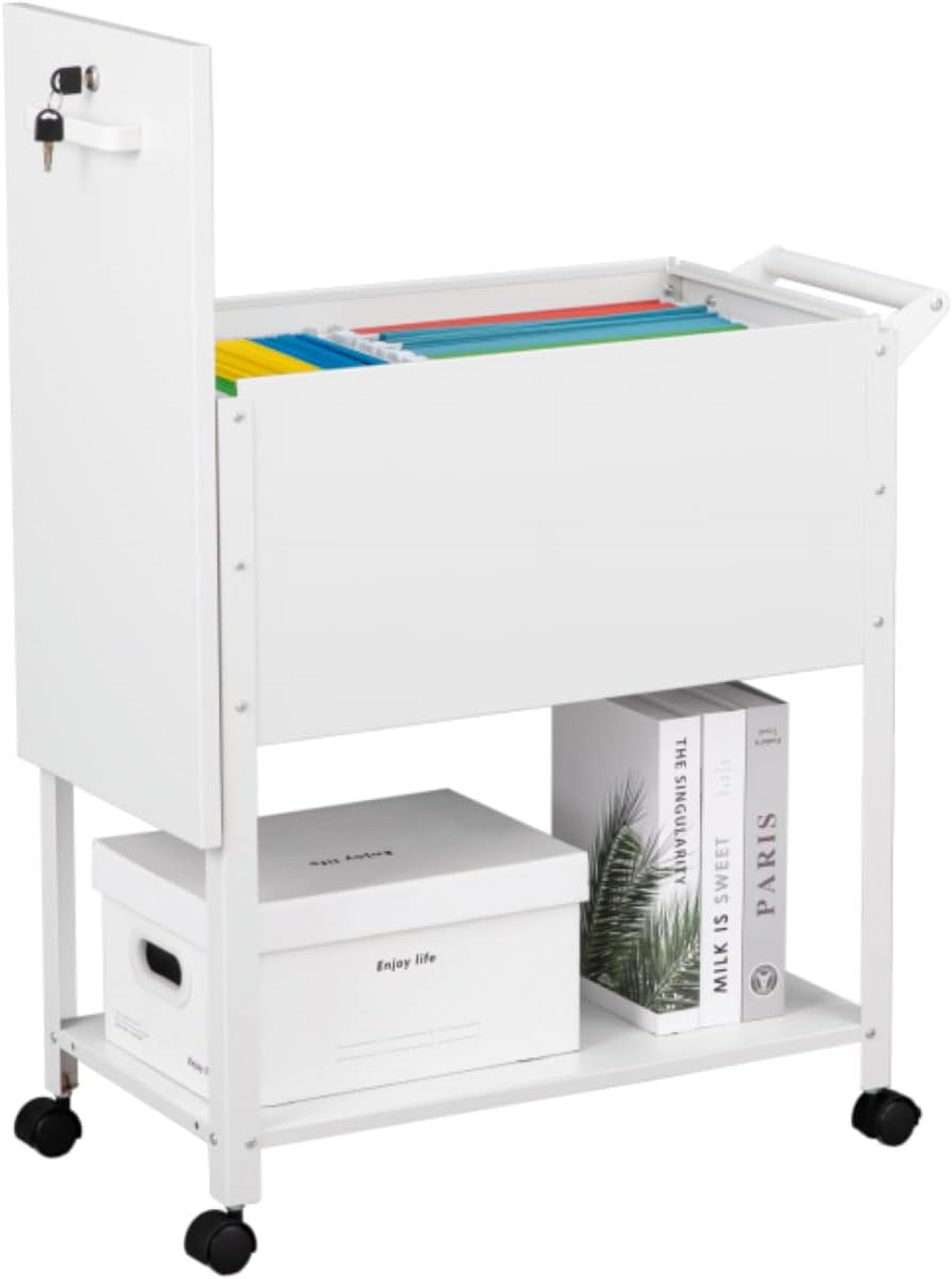 Mobile File Cart, 2-Tier Rolling File Cart with Wheels Hanging Files ...