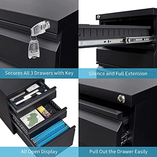 Mobile Filing Cabinet,3 Drawer Mobile File Cabinet with Lock,for Legal ...