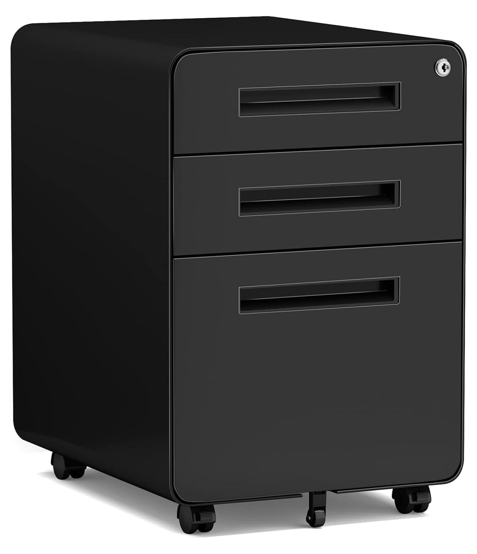 Mobile Filing Cabinet 3 Drawer, Rolling Small File Cabinet with Keys Under Desk, Modern Black ...