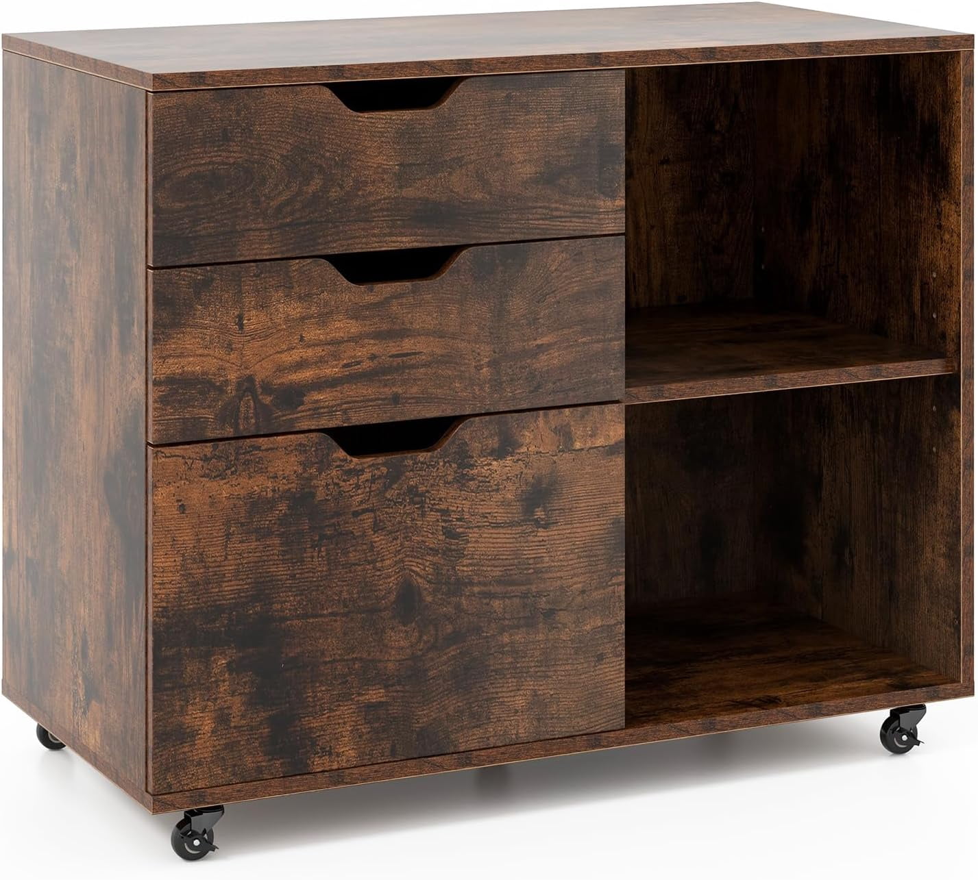 Mobile Filing Cabinet with Universal Wheels & Drawers, Wood Printer ...