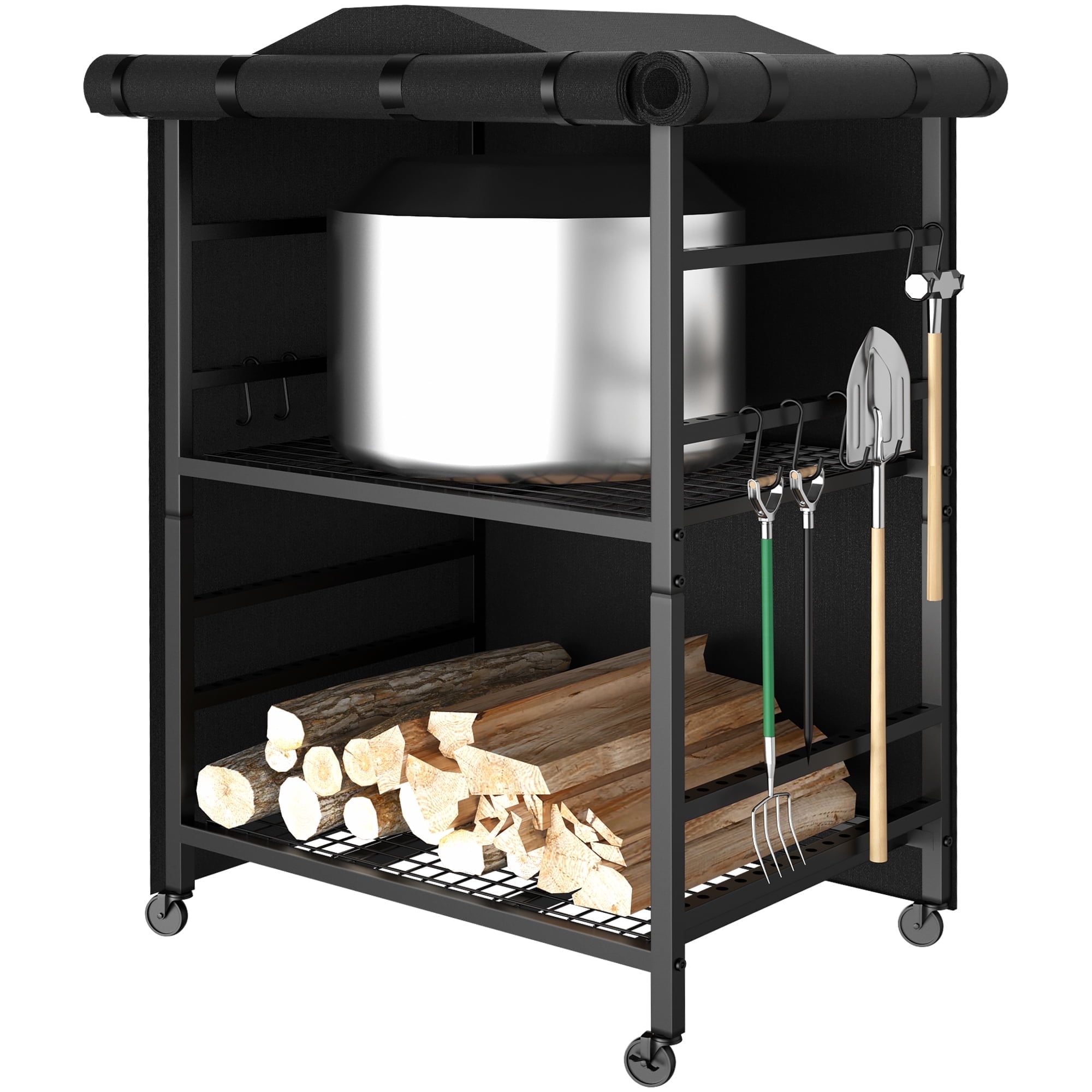 GIOTORENT 51.3" Mobile Fire Pit Storage Station - Rolling Metal Base ...