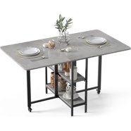 Folding Dining Table with Drop Leaf and 2 Storage Shelf, Collapsible ...