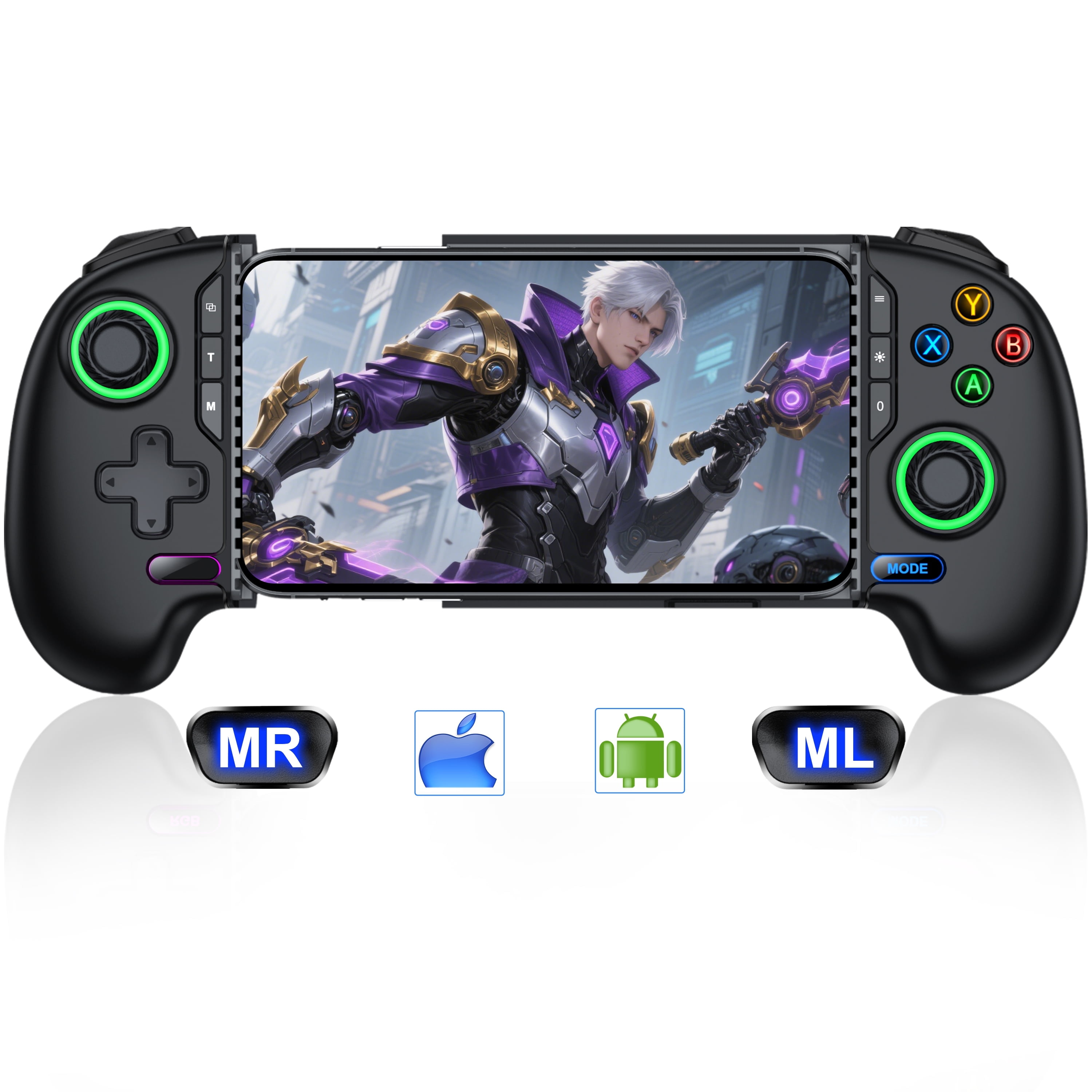 Mobile Gaming Controller for iPhone/Android with Hall Effect Joysticks, RGB Lighting, Turbo, and ...