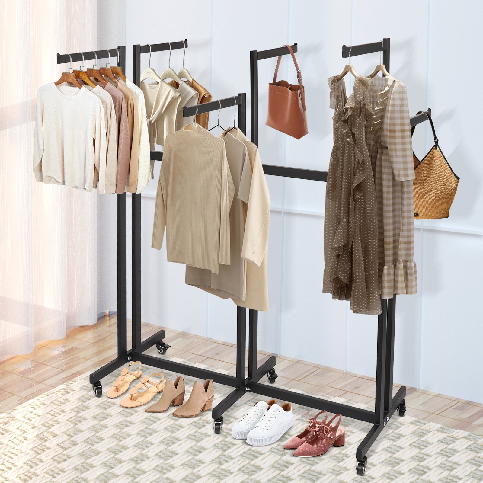 Mobile Garment Display Rack, 6 Adjustable Arms with 3 Brake Wheels ...
