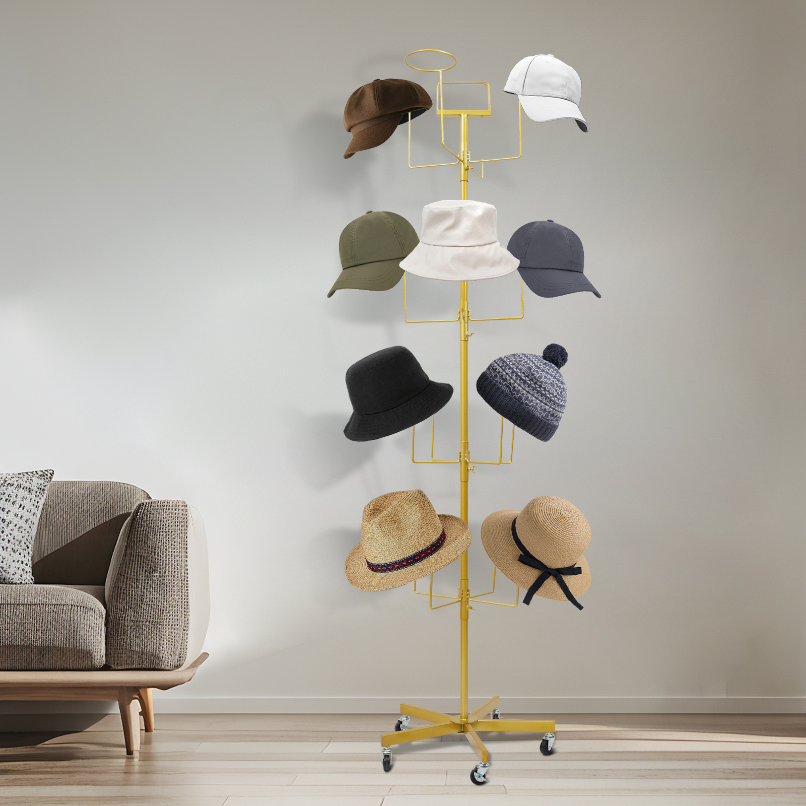 Mobile Hat Rack, Freestanding Hat Display Stand, Floor-Standing Hat ...