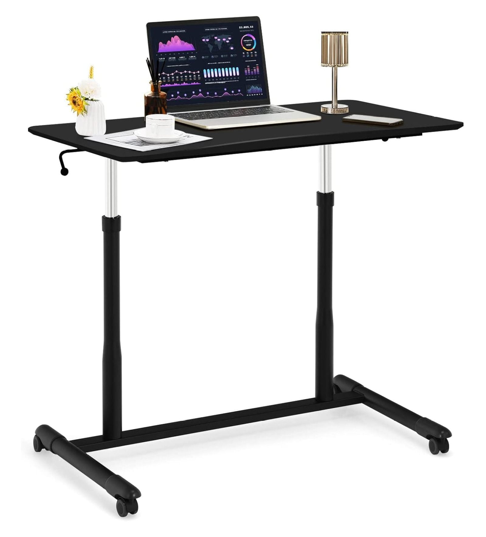 Mobile Height Adjustable Standing Desk, Compact Pneumatic Sit to Stand ...