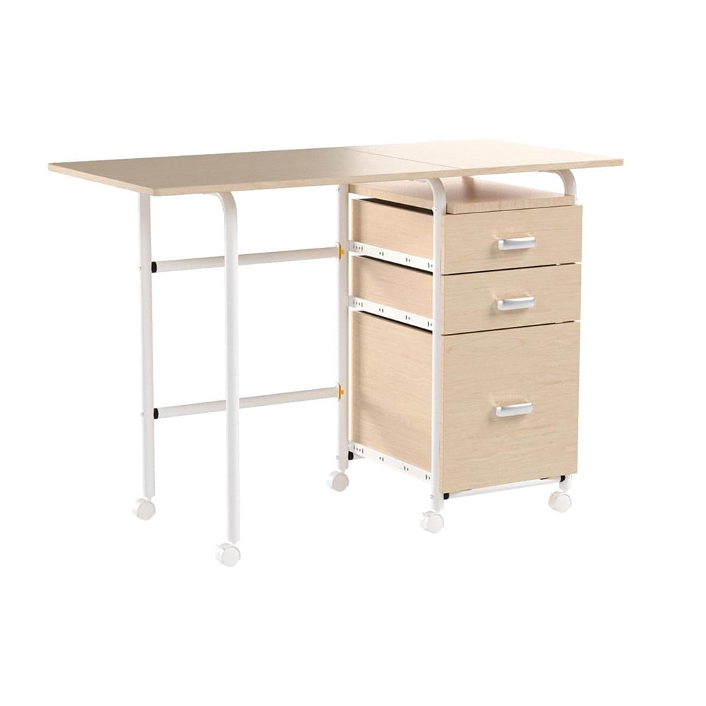 Mobile Home Office Desk,Folding Desk with 3 Drawers, Study Writing Desk ...