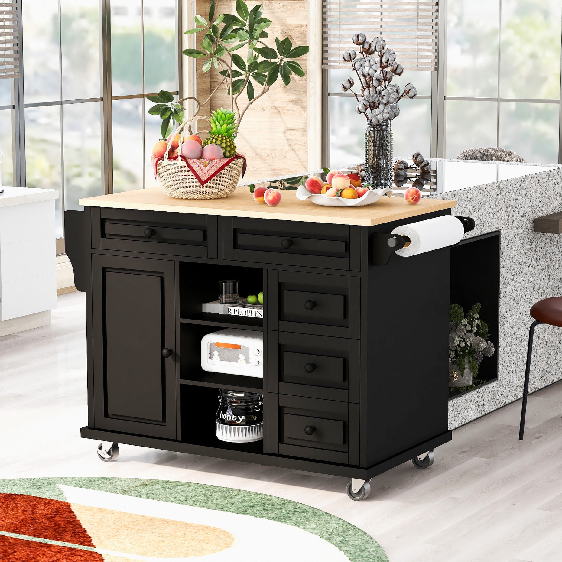 Mobile Kitchen Cart | 5 Smooth Rolling Wheels with Locking Brakes | Two ...