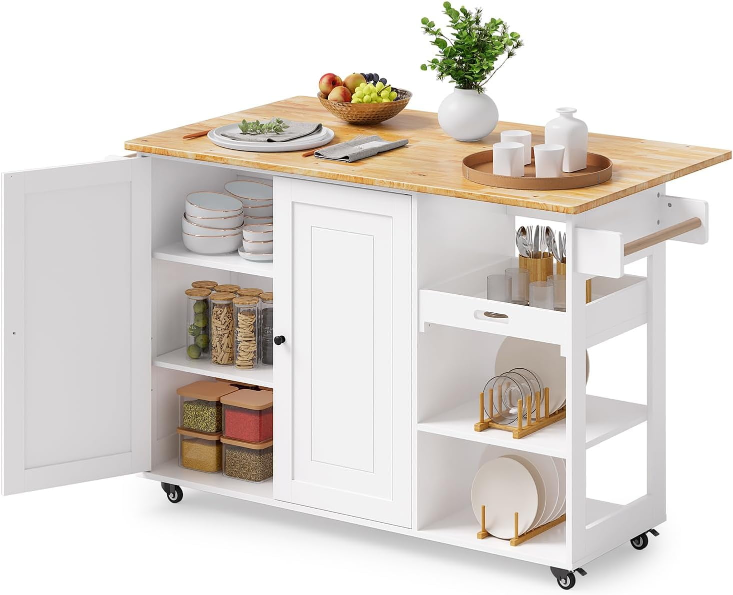 Mobile Kitchen Island Cart with Drop Leaf, Breakfast Bar Dining Table ...