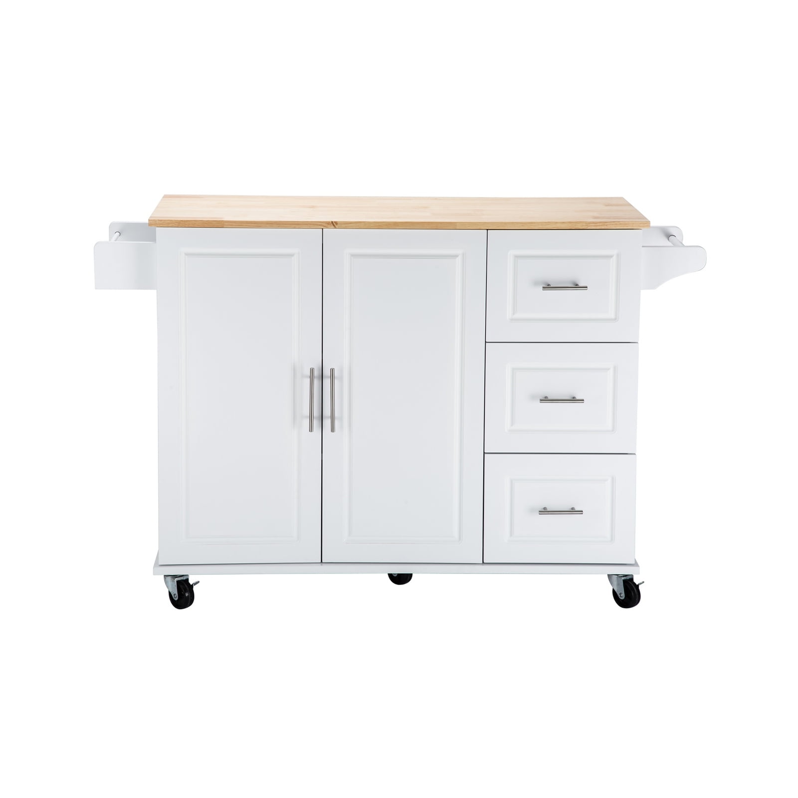 Mobile Kitchen Island, Farmhouse Kitchen Island Cart with Wood Tabletop ...