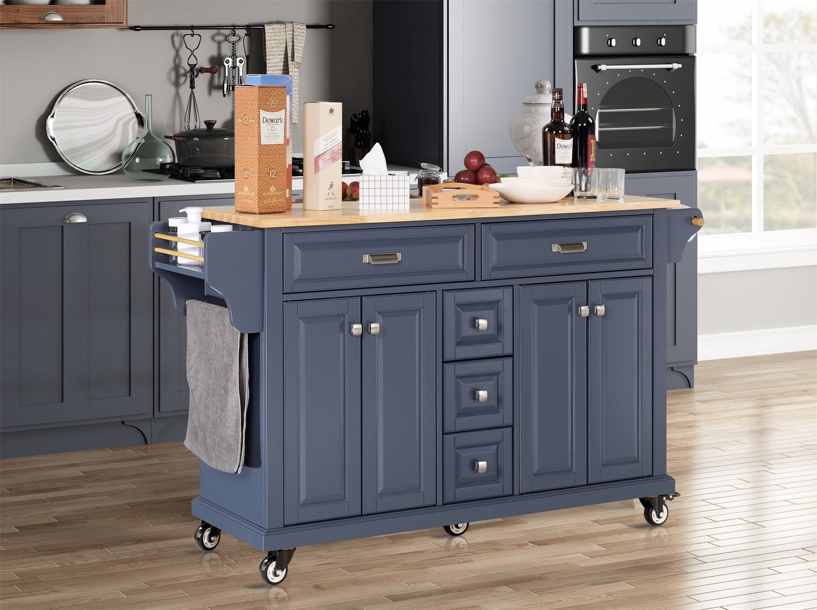 Mobile Kitchen Island on Wheels, Rolling Island with Storage Cabinet ...
