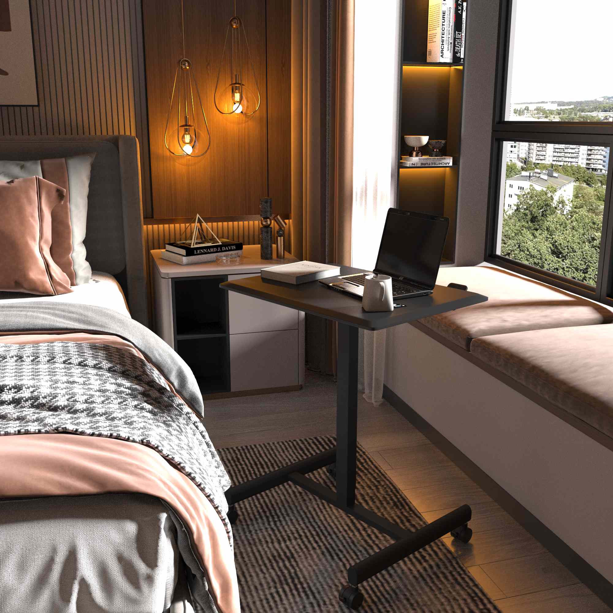 Mobile Laptop Desk Height Adjustable Rolling Laptop Desk Home Office ...