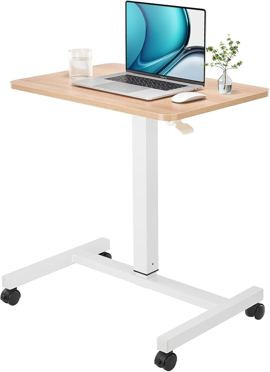 Mobile Laptop Desk Pneumatic Sit to Stand Table Height Adjustable ...
