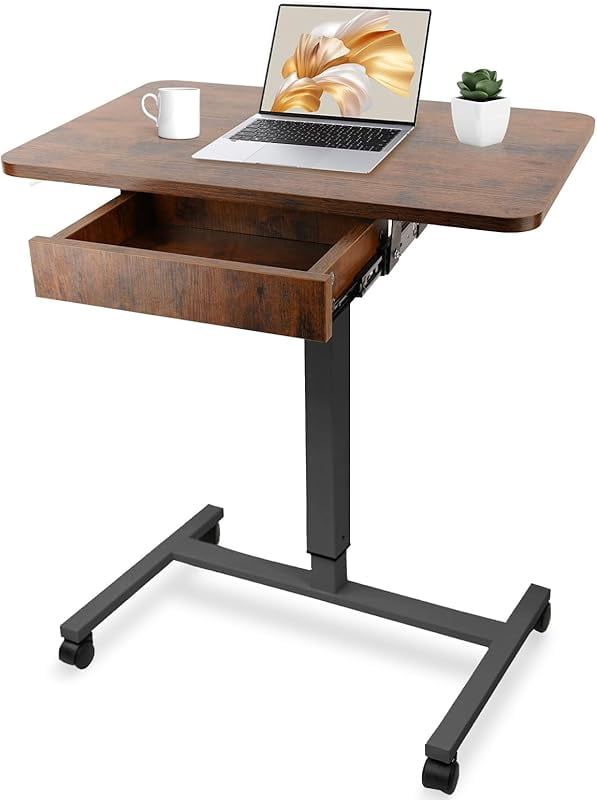 Mobile Laptop Desk Pneumatic Sit to Stand Table Height Adjustable ...