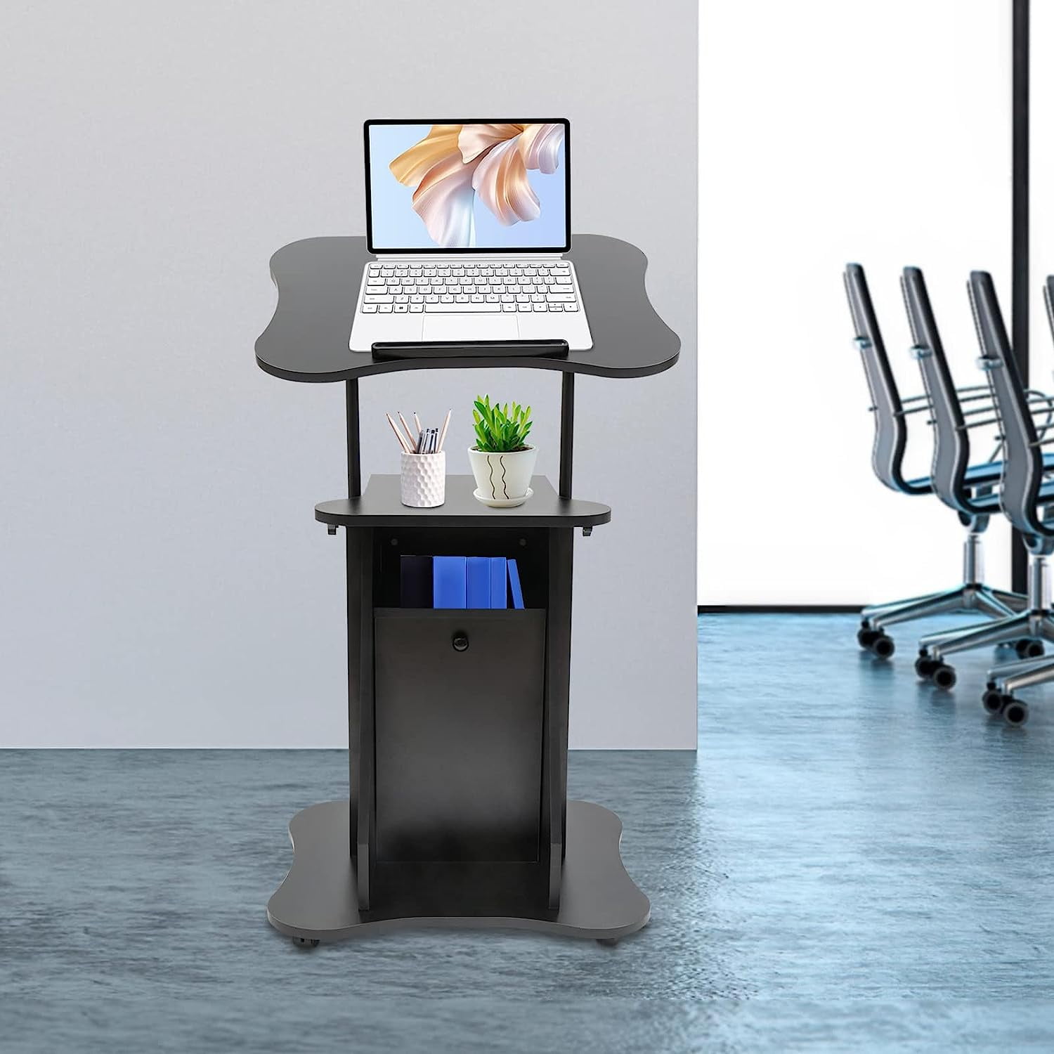 Mobile Laptop Podium, Height Adjustable Rolling Lectern Cart with ...