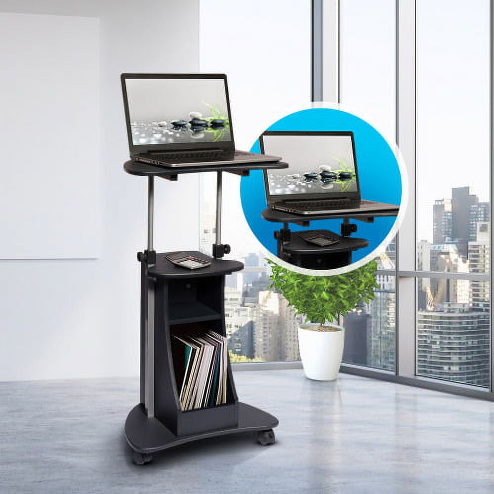 Mobile Laptop Podium, Height Adjustable Sit to Stand Desk with Tilting ...