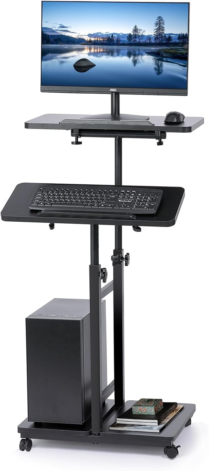 Mobile Laptop Stand Desk, Standing or Sitting Rolling Computer Cart ...
