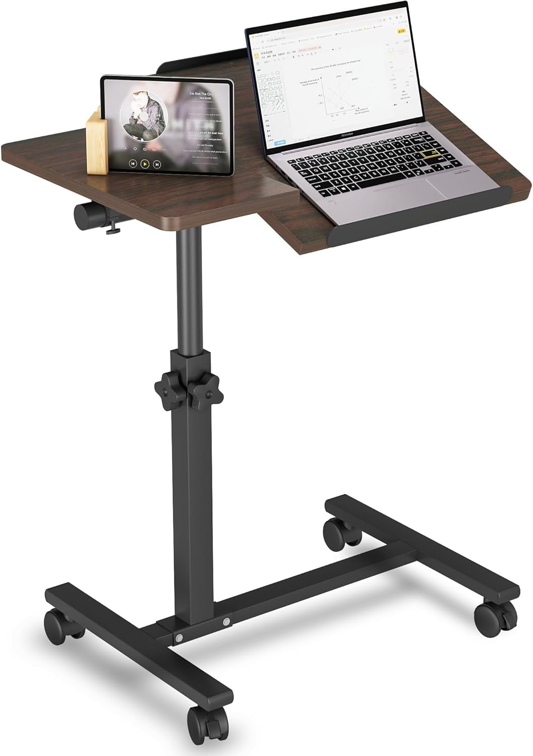 Mobile Laptop Stand for Couch Overbed Table with Wheels Adjustable ...
