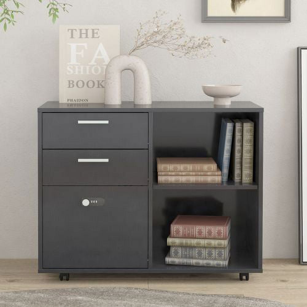 Mobile Lateral Filing Cabinet, Drawer Wood File Cabinet with Coded Lock ...