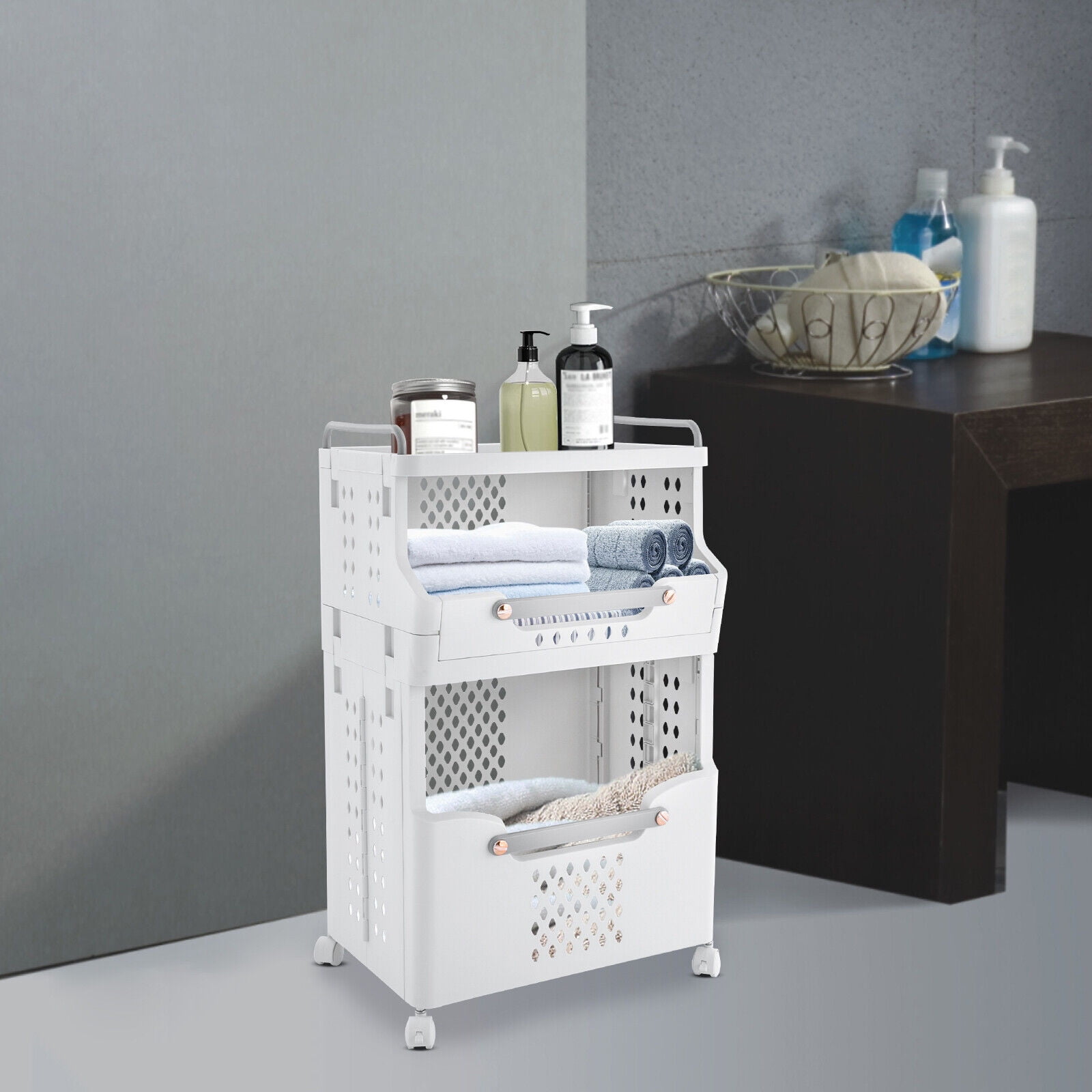 Mobile Laundry Stackable Basket For Families, Living Rooms, Bedrooms ...