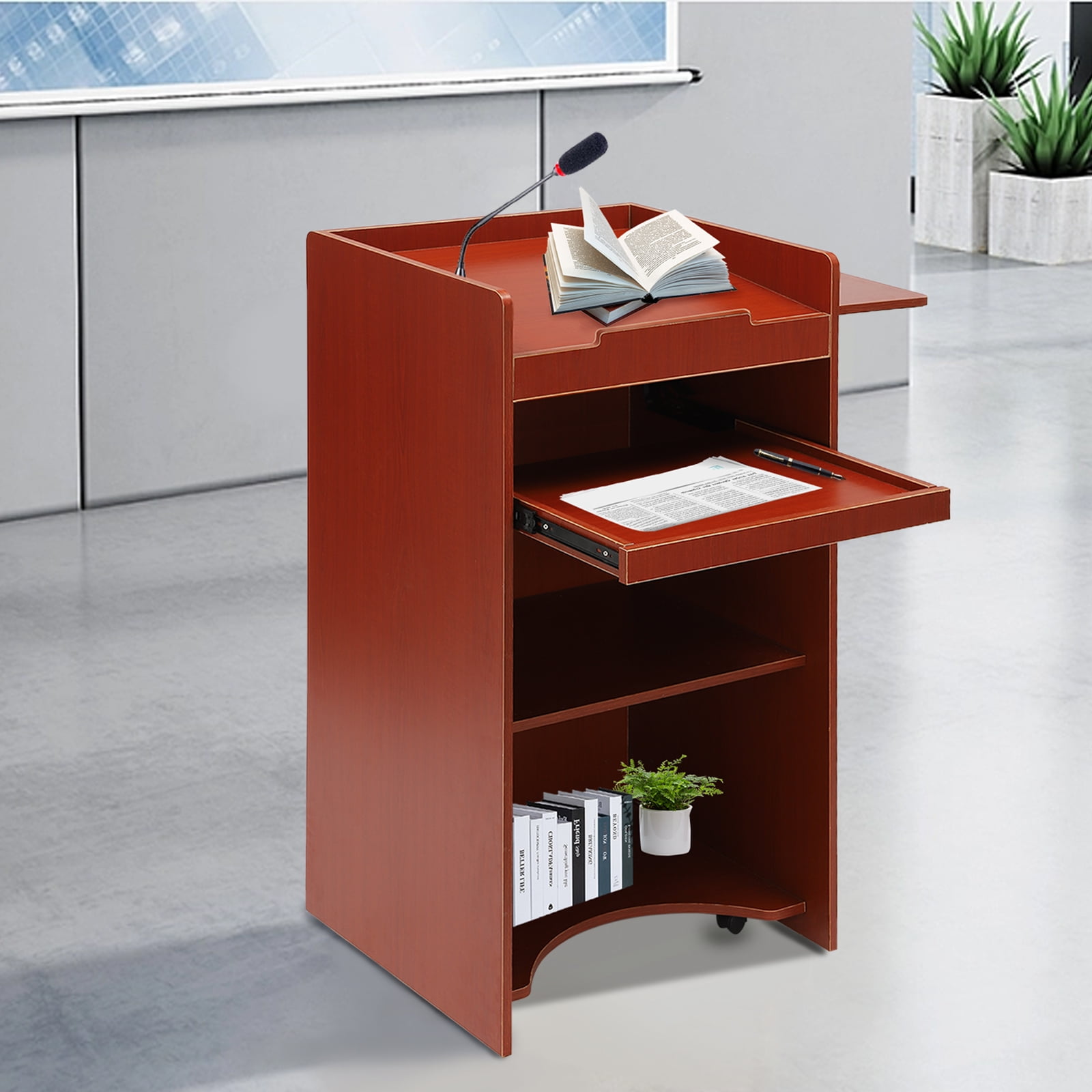 Mobile Lectern Podium Stand, Indoor Outdoor Hostess Stand Desk with ...