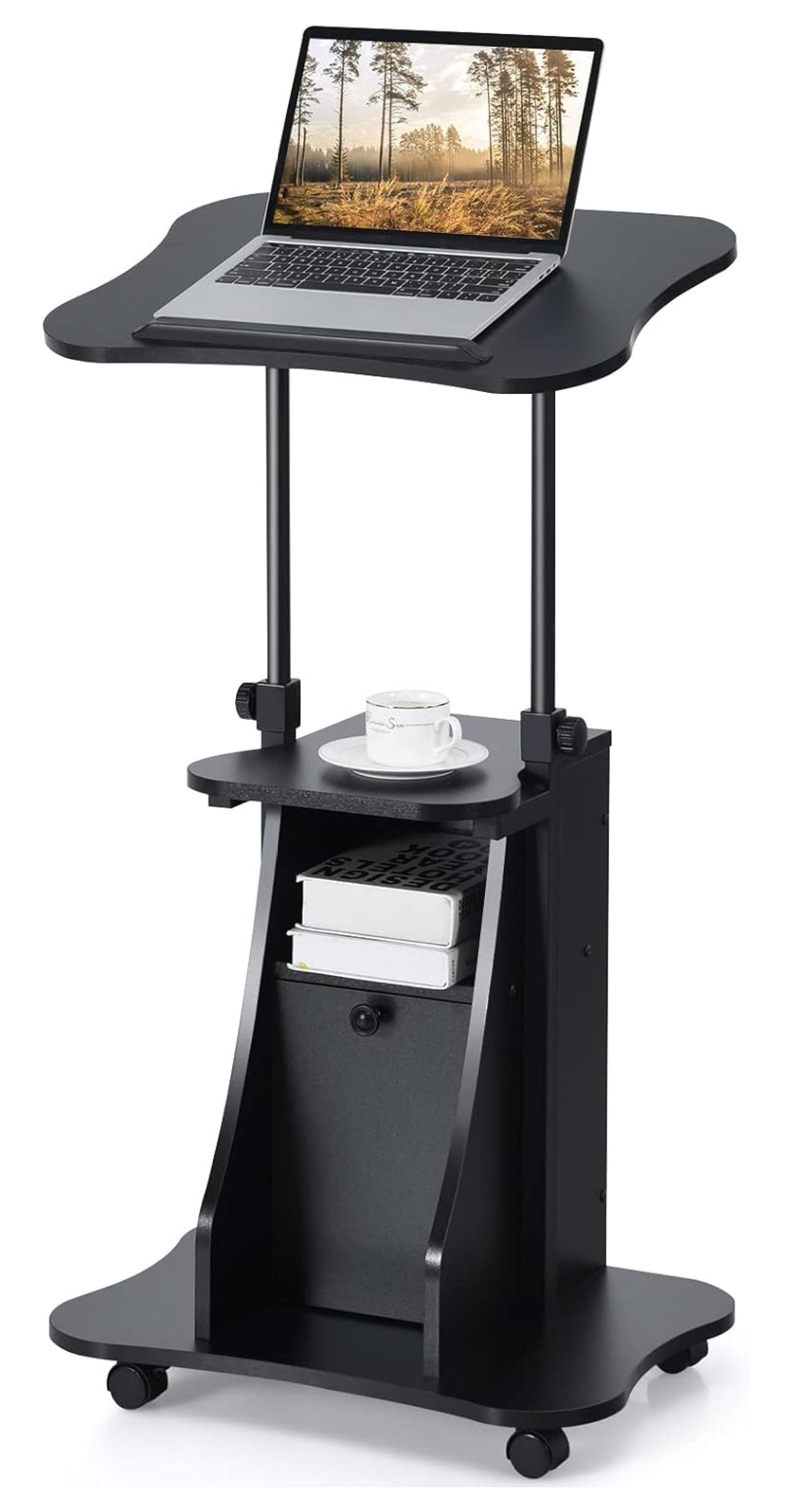 Mobile Lectern Podium Stand, Rolling Laptop Cart w/ 180° Tilting ...