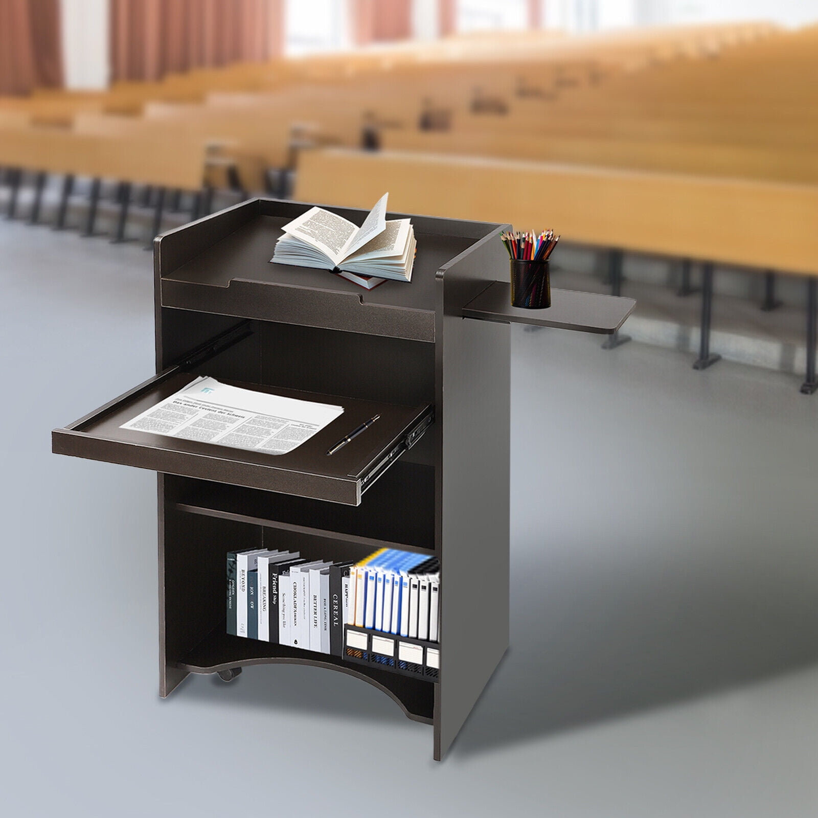 Mobile Lectern Podium Stand with Wheels Portable Laptop Desk with ...