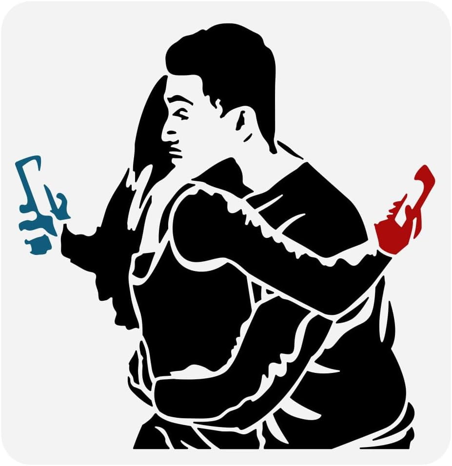 Mobile Lovers Stencil for Painting 11.8x11.8 inch Large Man Woman Hugs ...