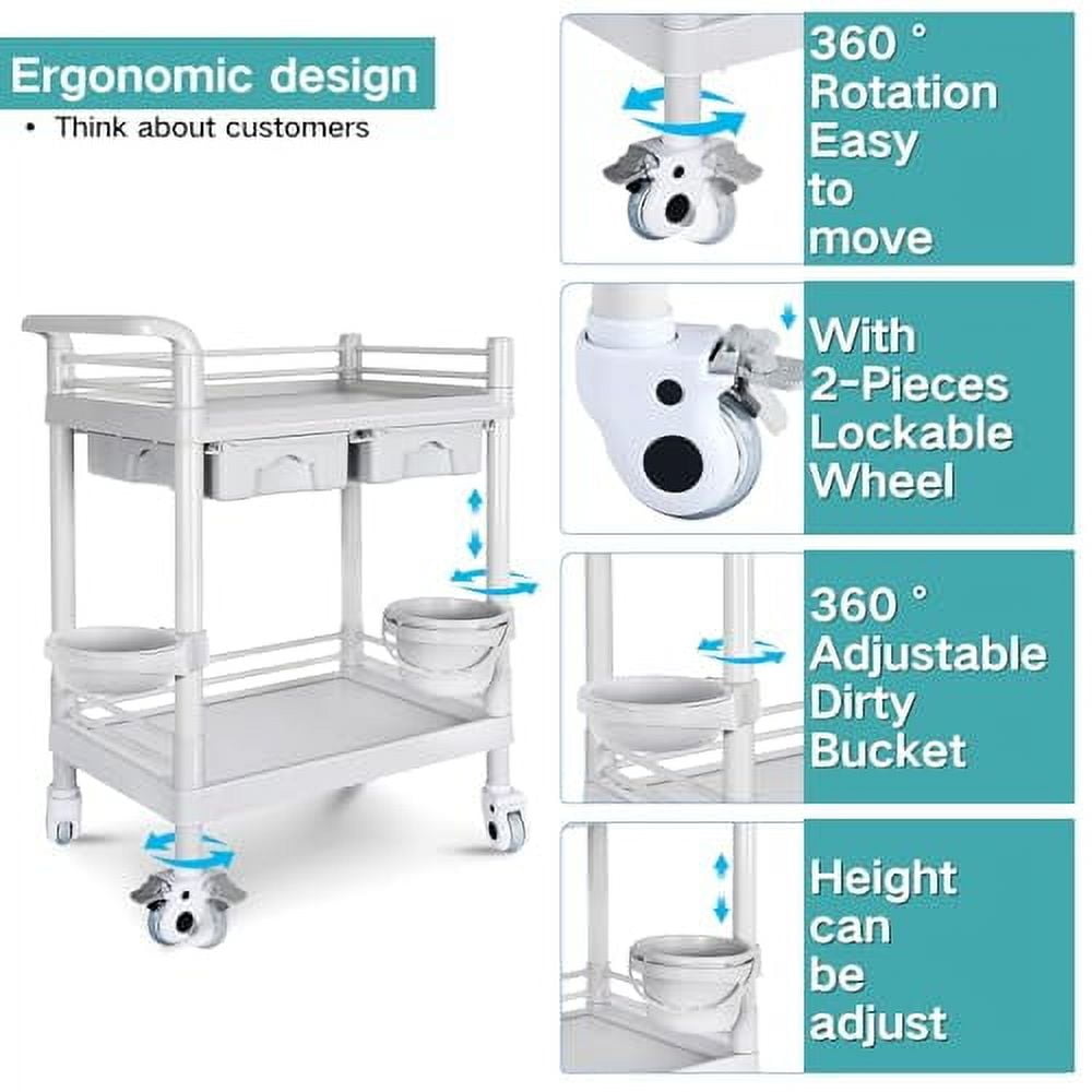 Mobile Medical Cart, 2 Tier Trolley 330 Lbs, with 2 Drawers Carts ...