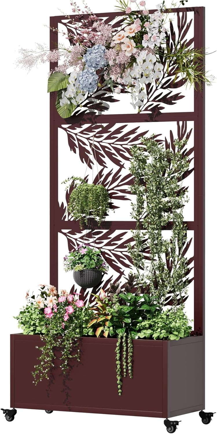 Mobile Metal Planter Box with Trellis, 75"x 32"x 15" Moblie Planter Box ...