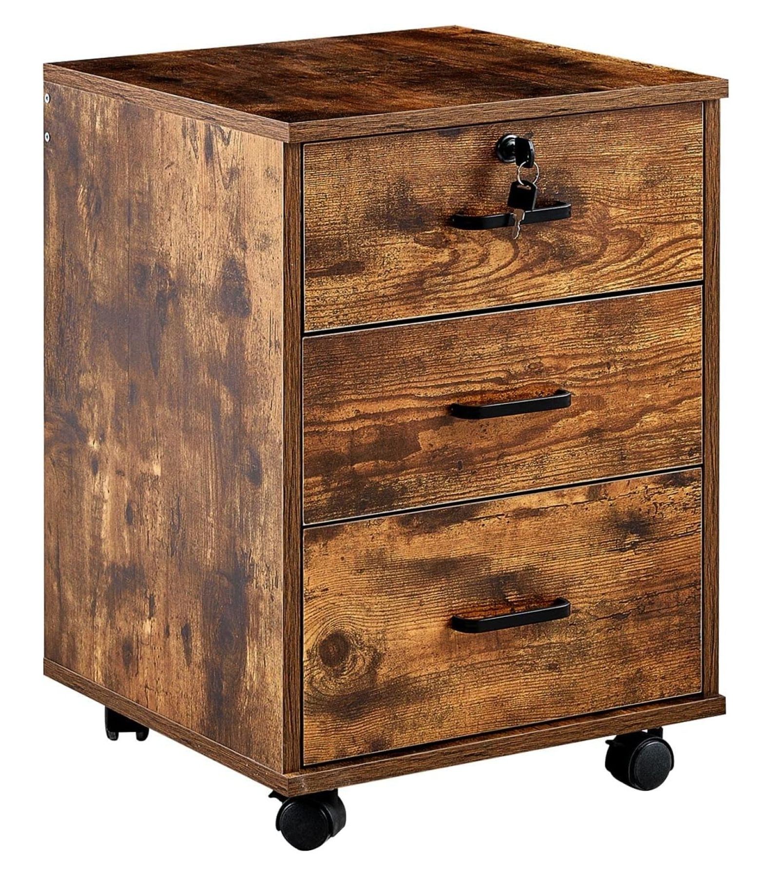 Mobile Office Cabinet with 3 Drawers(1 Lockable), Under Desk Rolling Vertical File Cabinet with ...