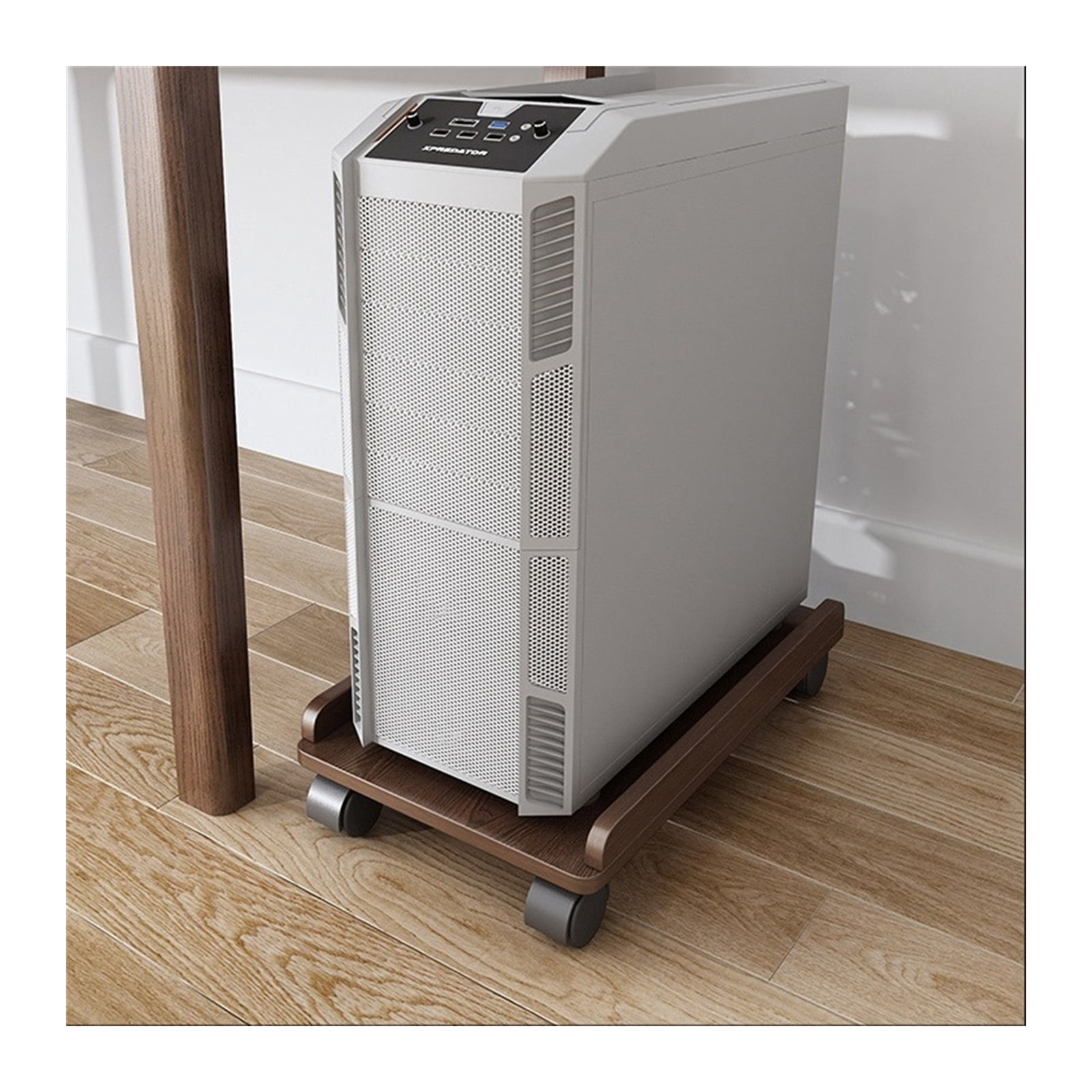 Mobile PC Tower Stand Under Desk, Wooden CPU Stand Holder Cart, Rolling ...