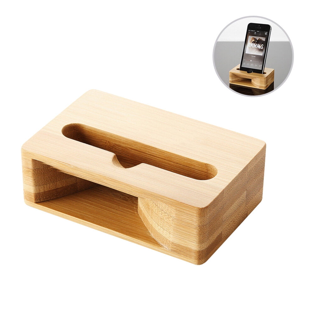 OULII Desktop Bamboo Phone Holder Wooden Loudspeaker Stand Beige 1Pcs 3 ...