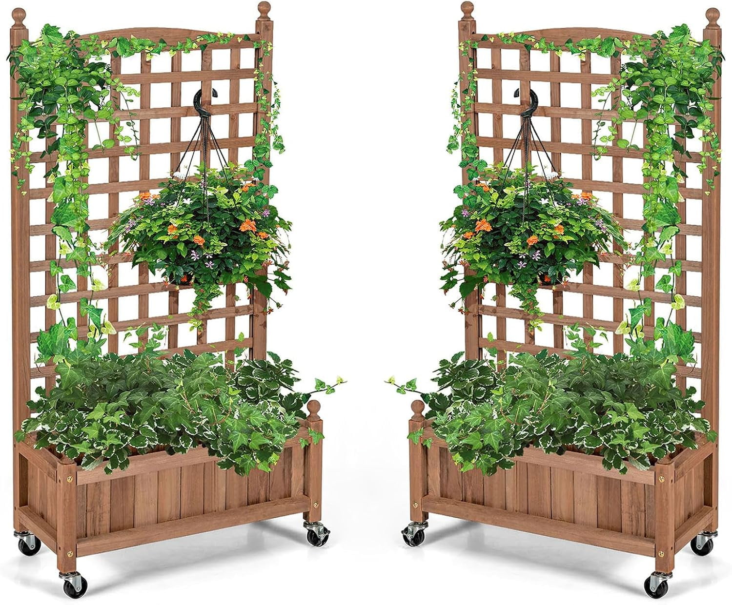 Mobile Planter with Trellis, 50”H Planter Box with Lattice Trellis ...