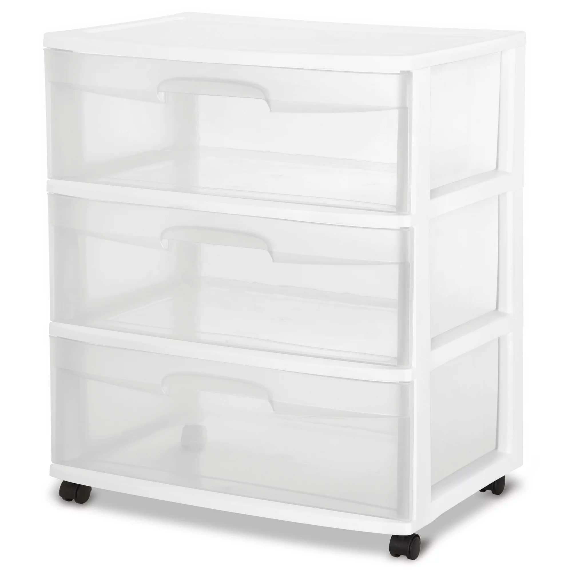 Mobile Plastic Storage Drawer Unit, 3 Large Transparent Compartments ...
