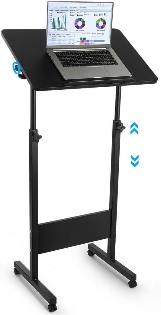 Mobile Podium Stand, Adjustable Standing Desk with Caster Wheels ...