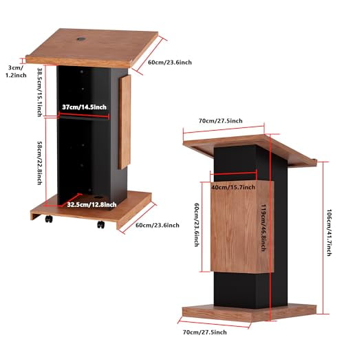 Mobile Podium Stand with Inclined Tabletop, Business Wooden Lecture ...