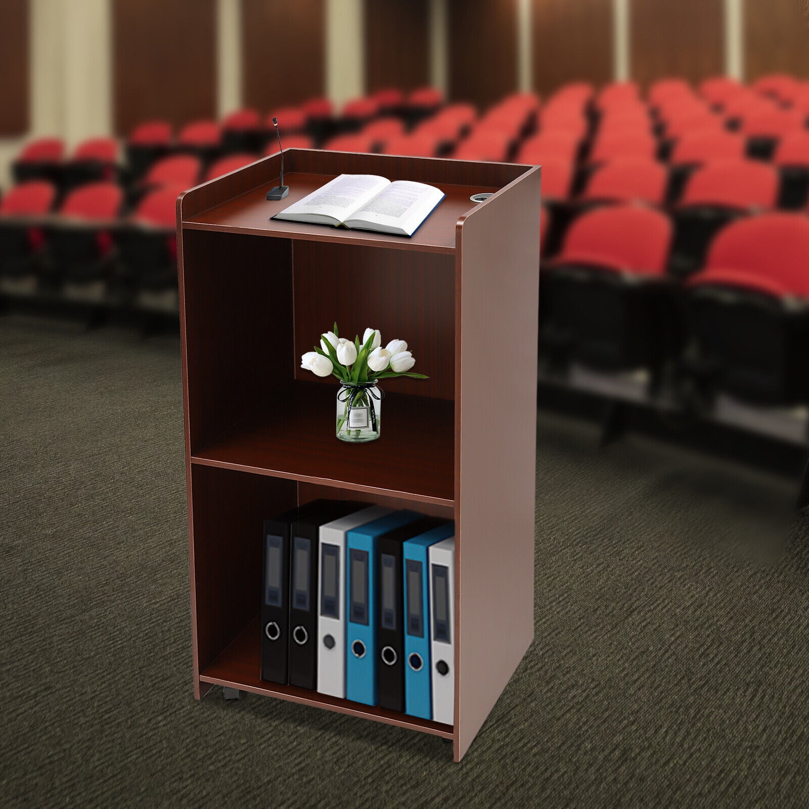Mobile Podium Stand Portable Modern Lectern Podium with 2 Storage ...
