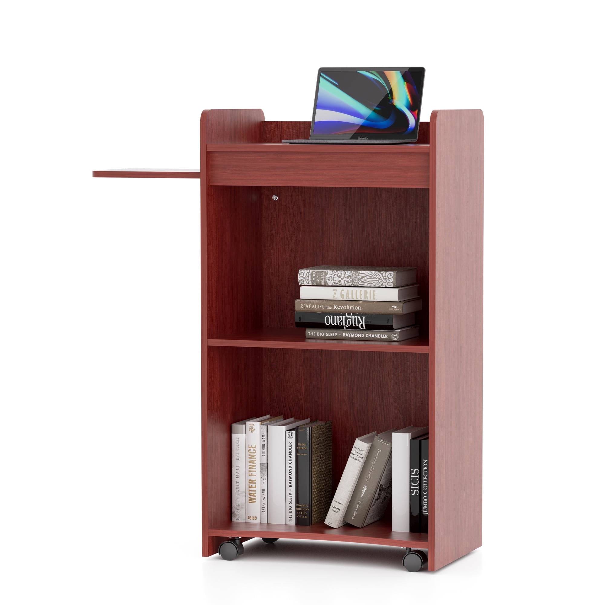 Mobile Podium Stand with Side Shelf, 45'' Floor Lectern Hostess Stand ...