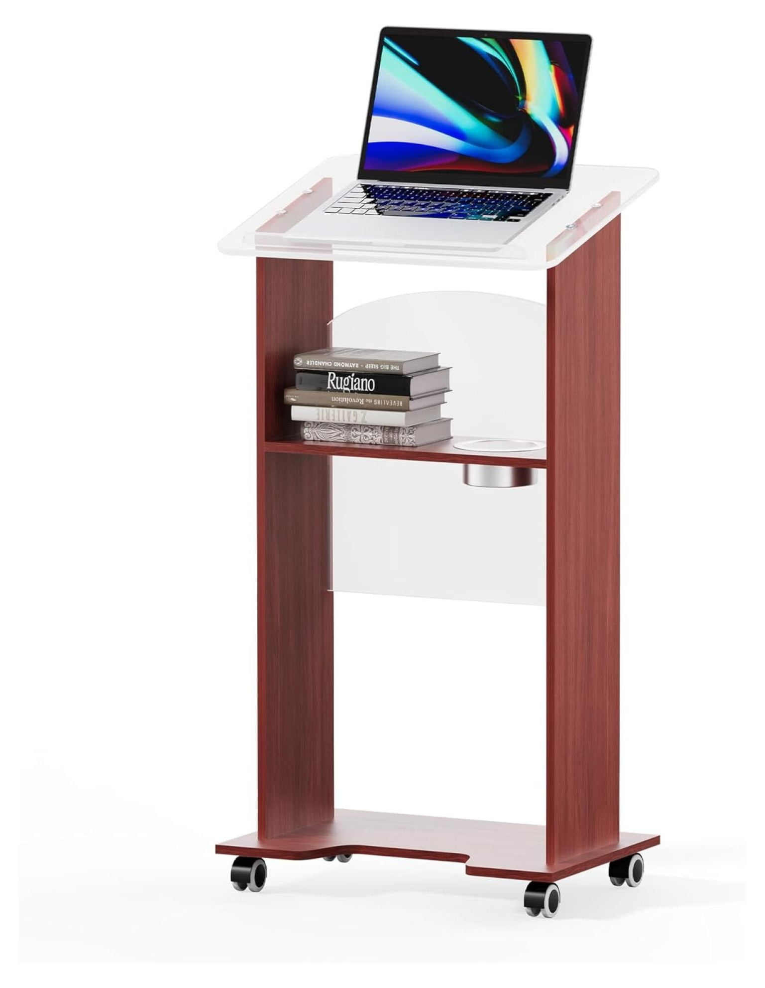 Mobile Podium with Wooden Frame, Tilted Desktop with Book Baffle ...