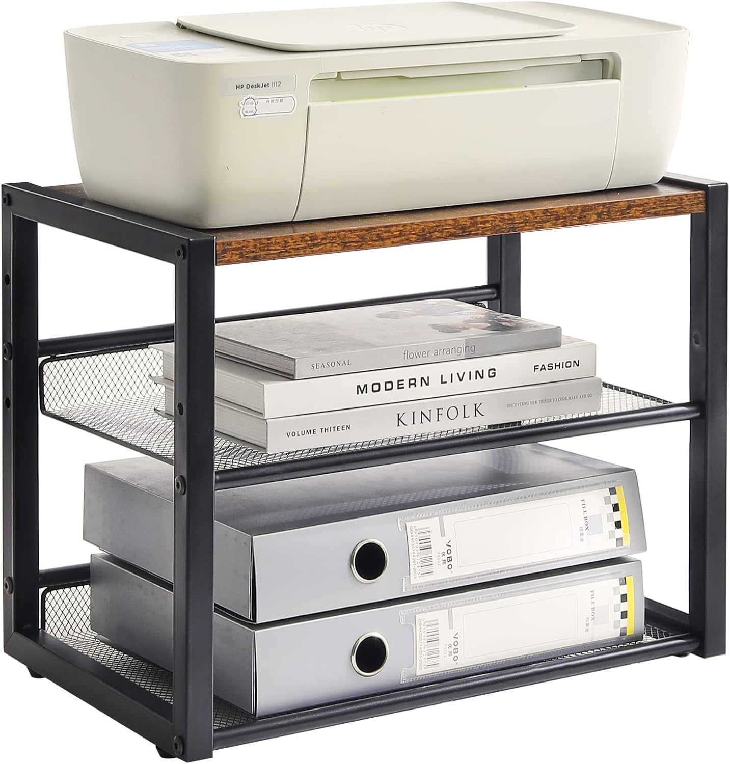 Mobile Printer Stand, 3-Tier Printer Cart with Adjustable Storage Shelf ...