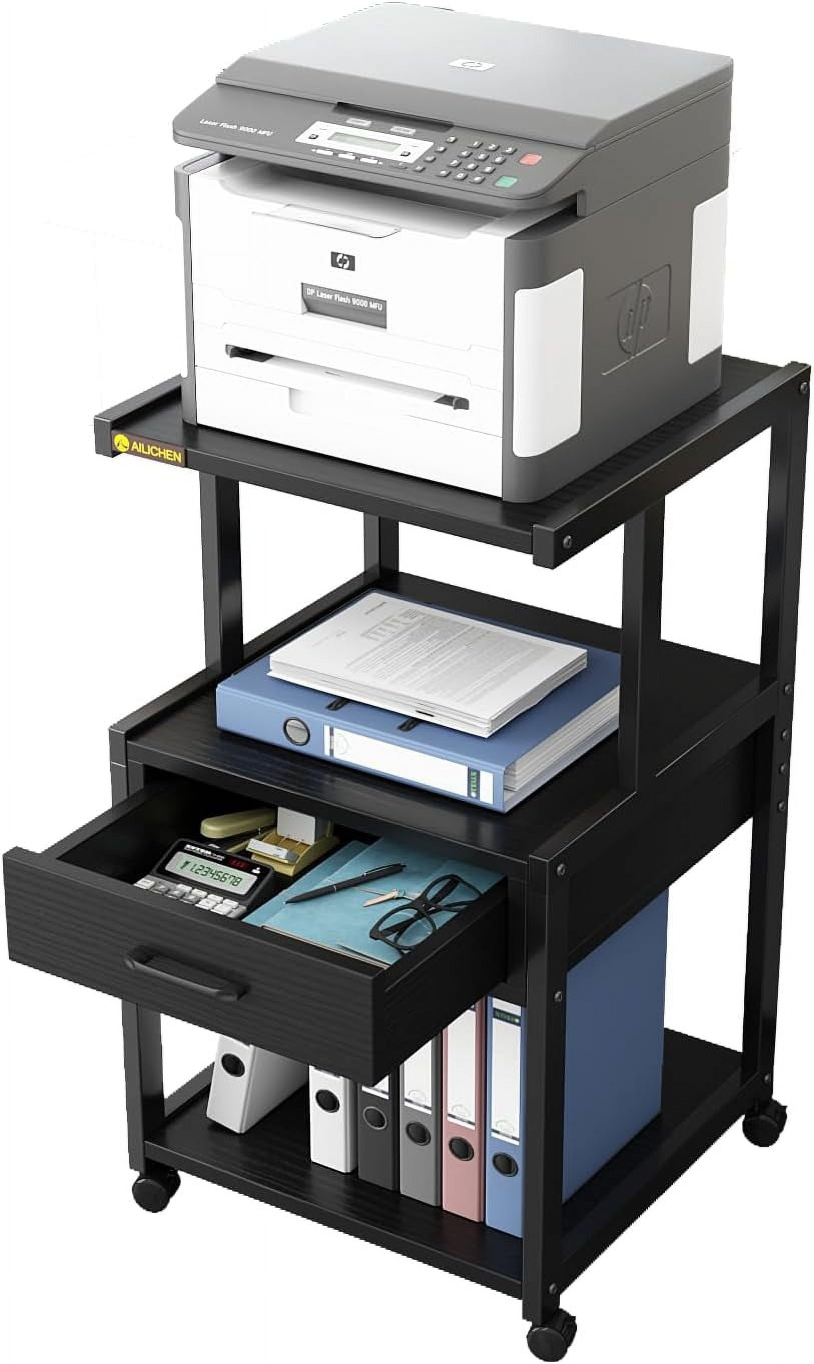 Mobile Printer Stand 3-Tier Printer Cart Under Desk with Storage ...